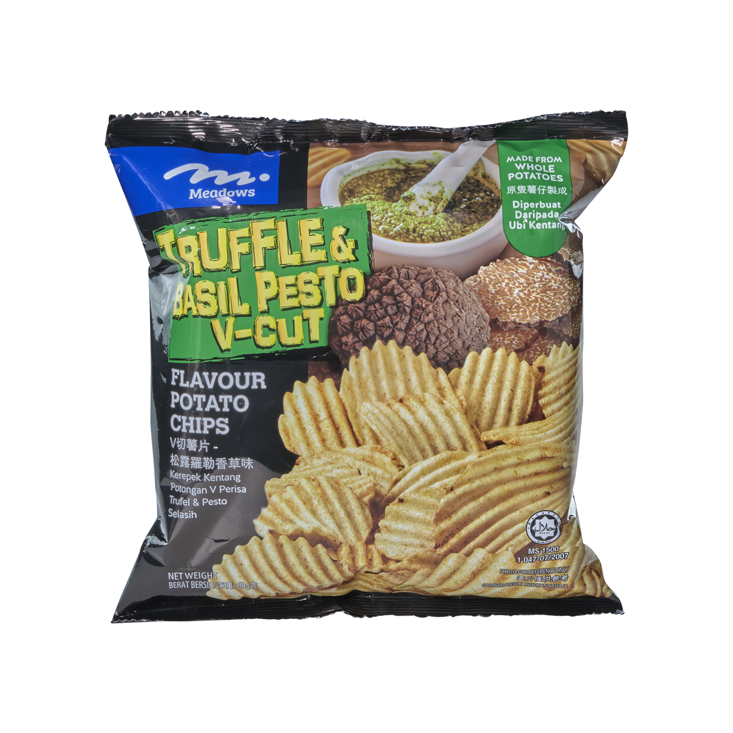 Meadows Truffle & Basil Pesto Potato Chips 60g - Bronze Quality Award ...