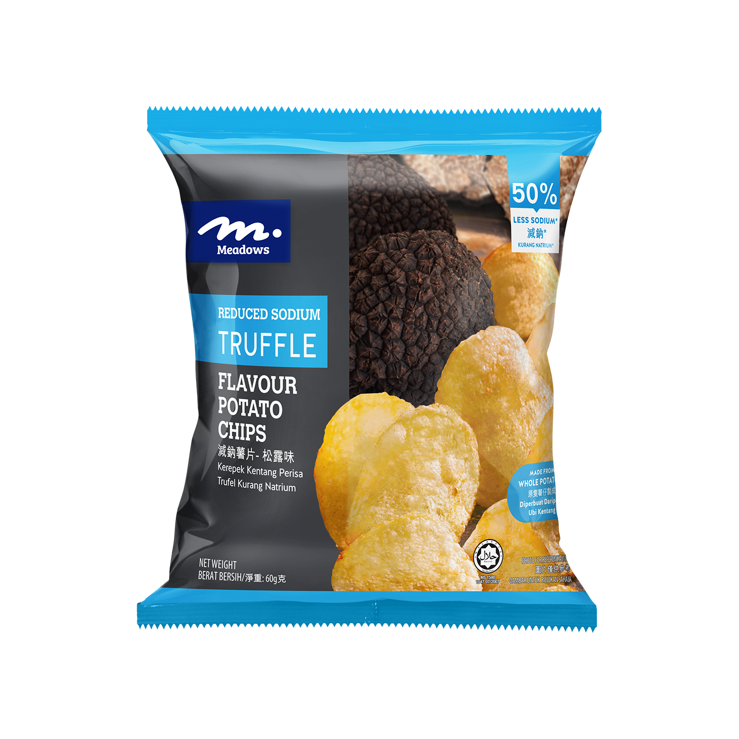 Meadows Reduced Sodium Truffle Potato Chips 60g - Bronze Quality Award ...