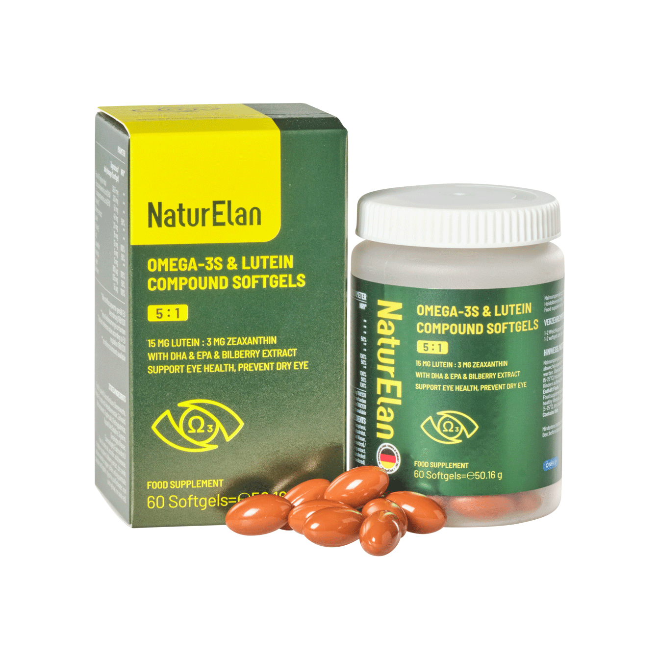 NaturElan Lutein Omega-3s Eye and Brain Care Softgels 60 Softgels ...