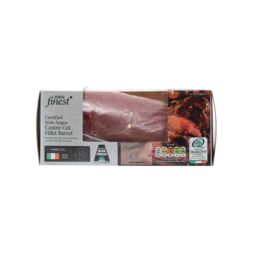 Tesco Finest Certified Irish Angus Centre Cut Beef Fillet Barrel With ...